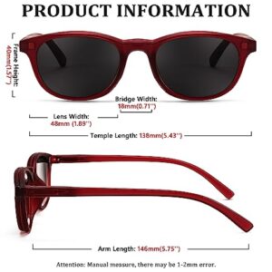 FEISEDY Fashion Reading Sunglasses Women Men Square Reader Sunglasses UV400 Protection Polarized Lens B2390（Red,1.50x）