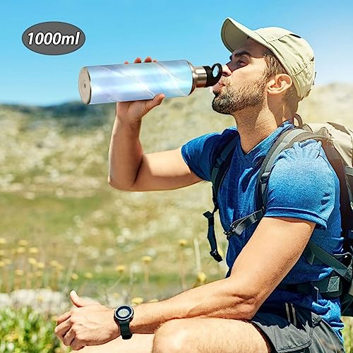 Kigai Blue Gold Marble Stainless Steel Sports Water Bottle BPA-Free Vacuum Insulated Leakproof Wide Mouth Flask with Straw Lid Keeps Liquids Cold or Hot for Gym Travel Camping