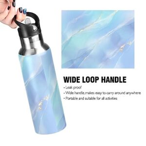 Kigai Blue Gold Marble Stainless Steel Sports Water Bottle BPA-Free Vacuum Insulated Leakproof Wide Mouth Flask with Straw Lid Keeps Liquids Cold or Hot for Gym Travel Camping