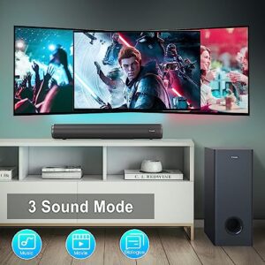 littoak Soundbar with Subwoofer, 2.1 soundbar for TV, PC Gaming, Home Audio, Bluetooth 5.0/HDMI ARC/Optical/AUX/USB Connection, Bass Adjustable, Wall Mountable, Remote Control, 16 Inch