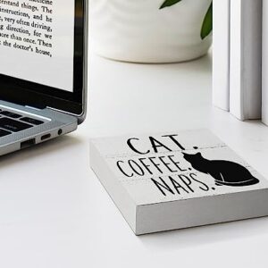 Cat Coffee Naps Funny Black Cat Wood Box Sign Desk Decor,Rustic Wooden Block Sign Decorations for Home Kitchen Office Cafe Coffee Bar Wall Tabletop Shelf Decor,Gifts for Coffee Lovers Cat Lovers