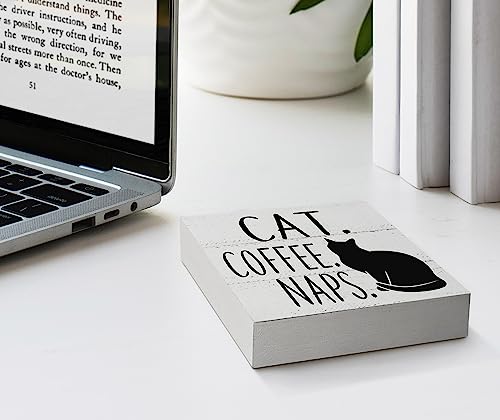 Cat Coffee Naps Funny Black Cat Wood Box Sign Desk Decor,Rustic Wooden Block Sign Decorations for Home Kitchen Office Cafe Coffee Bar Wall Tabletop Shelf Decor,Gifts for Coffee Lovers Cat Lovers