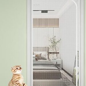 Zipper Screen Door Screen Door Pet Screen Door Zipper Door Door net Bug Screen for Doorway Mosquito Screen (D White,W x L:80x210cm(31×82inch))