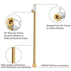 GODESON Dual Head Tire Pressure Gauge,Heavy Duty Pen Tire Gauge Range 10-150PSI and GODESON Air Chuck for Semi Truck, 1/4" FNPT 11.8" Extended Reach Dual Head Brass Air Chuck with Brass Quick Plug, 2-