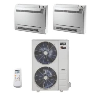 36,000 btu 21.5 seer aciq 2-zone floor mounted mini split system w/max heat - 18+18