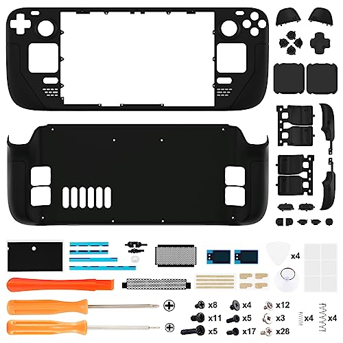 eXtremeRate Black Soft Touch Custom Faceplate Back Plate Shell for Steam Deck, Handheld Console Replacement Housing Case, DIY Full Set Shell with Buttons for Steam Deck Console - Console NOT Included