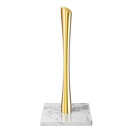 Welisya Marble Paper Towel Holder Gold Countertop,Standing Kitchen Paper Towel Holder Roll Holder- for Kitchen Bathroom Countertop, Standard Paper Towel Holder (with Marble Base)