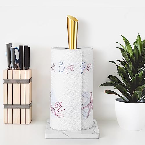 Welisya Marble Paper Towel Holder Gold Countertop,Standing Kitchen Paper Towel Holder Roll Holder- for Kitchen Bathroom Countertop, Standard Paper Towel Holder (with Marble Base)