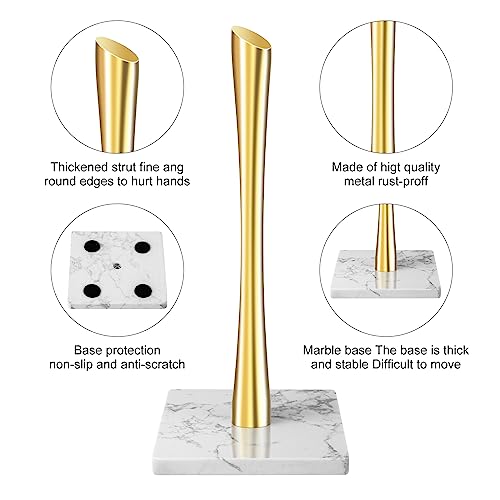 Welisya Marble Paper Towel Holder Gold Countertop,Standing Kitchen Paper Towel Holder Roll Holder- for Kitchen Bathroom Countertop, Standard Paper Towel Holder (with Marble Base)