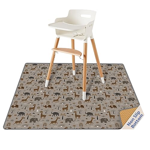 Baby Splat Mat for Under High Chair, 51 x 51 Inch Splash Mat, Waterproof and Washable Spill Mat, Anti-Slip Floor Protector, Elephant&Giraffe