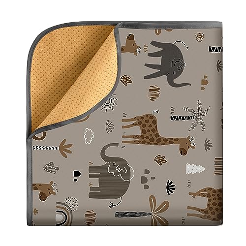 Baby Splat Mat for Under High Chair, 51 x 51 Inch Splash Mat, Waterproof and Washable Spill Mat, Anti-Slip Floor Protector, Elephant&Giraffe