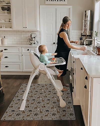 Baby Splat Mat for Under High Chair, 51 x 51 Inch Splash Mat, Waterproof and Washable Spill Mat, Anti-Slip Floor Protector, Elephant&Giraffe