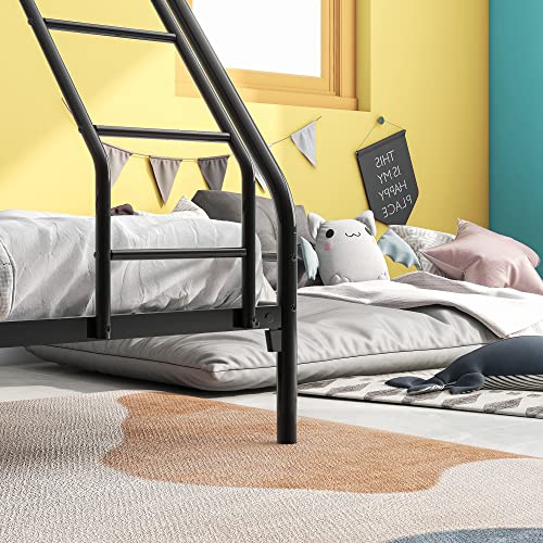 EMKK Twin Over Full Metal Bunk Bed Heavy Duty Bunk Beds Frame with Side Ladders Convertible Bunkbed with Safety Guard Rails, Metal Bunk Bed Frame, No Box Spring Needed