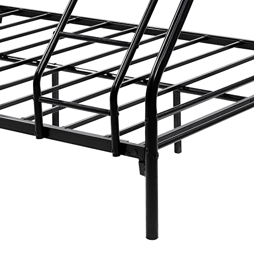 EMKK Twin Over Full Metal Bunk Bed Heavy Duty Bunk Beds Frame with Side Ladders Convertible Bunkbed with Safety Guard Rails, Metal Bunk Bed Frame, No Box Spring Needed