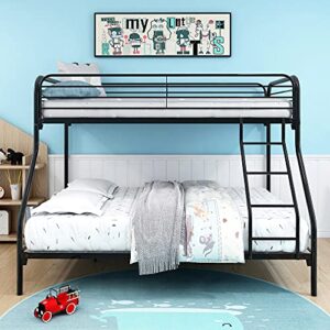 EMKK Twin Over Full Metal Bunk Bed Heavy Duty Bunk Beds Frame with Side Ladders Convertible Bunkbed with Safety Guard Rails, Metal Bunk Bed Frame, No Box Spring Needed