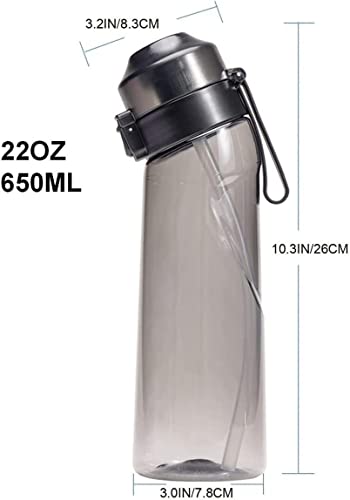 Air Up Water Bottle, 650ML Fruit Fragrance Water Bottle with 4 Air Up Flavour Pods, 0% Sugar Water Cup BPA Free, Sports Water Cup Suitable for Gym and Outdoor Sports (Black+4 Pods)