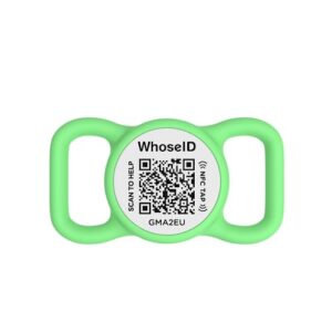 whoseid qr code dog tag, cat id tag, personalized dog tag, cat collar accessories, small size dog tag, silent silicone durable tag, modifiable pet online profile, send location (green)