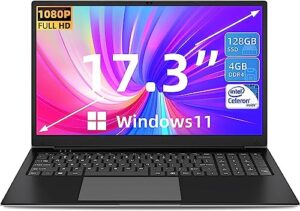 sgin laptop computer, 17 inch 1920 * 1080 ips display，4gb ram 128gb rom, windows 11 laptops with intel celeron quad core processor, mini hdmi, webcam, dual-brand wifi, 512gb expansion