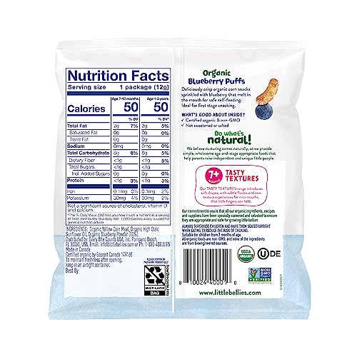 Little Bellies Organic Puffs Baby Snack, Blueberry, Pack of 18