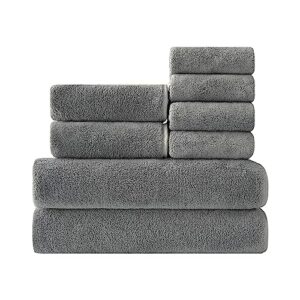 galxury bath towel set for bathroom 8 piece-2 bath towels 2 hand towels 4 washcloths microfiber coral velvet towels soft and absorbent towel lightgray