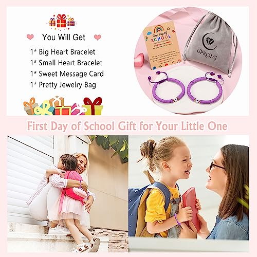 UPROMI Back to School Bracelet Mommy and Me 1st First Day of School Bracelet Mom and Daughter Matching Mother Daughter Heart Bracelets, First Day of Back to School Gifts for Girls