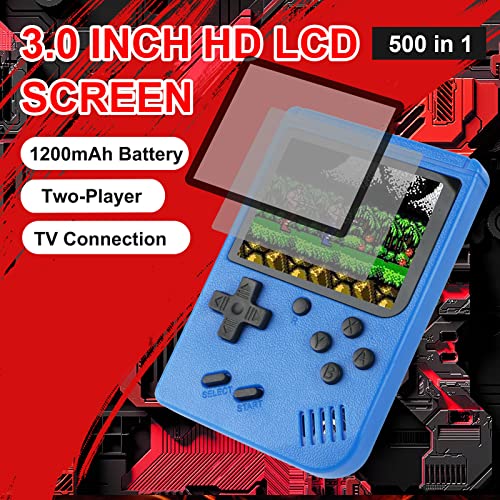 Retro Handheld Game Console, 500 Games Portable Hand Held Video Game for Kids & Adult Classical FC Games with 3.0-Inch Screen Rechargeable Battery Handheld Gaming Two Players Support for TV