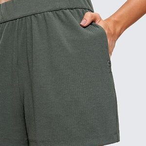 CRZ YOGA Comfy Ribbed Sweat Shorts for Women High Waisted Tencel Casual Lounge Jersey Shorts with Pockets Grey Sage Medium