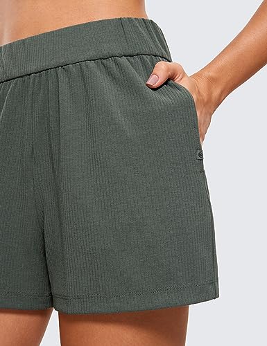 CRZ YOGA Comfy Ribbed Sweat Shorts for Women High Waisted Tencel Casual Lounge Jersey Shorts with Pockets Grey Sage Medium