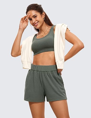 CRZ YOGA Comfy Ribbed Sweat Shorts for Women High Waisted Tencel Casual Lounge Jersey Shorts with Pockets Grey Sage Medium