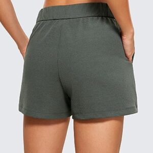 CRZ YOGA Comfy Ribbed Sweat Shorts for Women High Waisted Tencel Casual Lounge Jersey Shorts with Pockets Grey Sage Medium