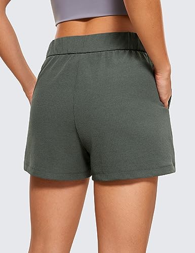 CRZ YOGA Comfy Ribbed Sweat Shorts for Women High Waisted Tencel Casual Lounge Jersey Shorts with Pockets Grey Sage Medium