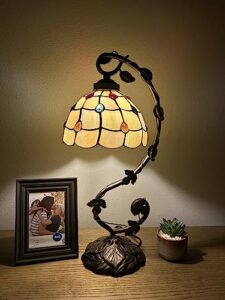 enjoy tiffany style table lamp gold stained glass crystal beans iron metal leaves bronze baseincluded led bulb vintage for living room dining room bedroom bedside office hotel h21*w11 in