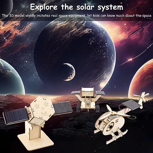 4 Set Solar-Power STEM Toy for Kids, DIY 3D Wood Puzzles Craft for Boys Girl Age 6-12, Educational Science Building Kit with 4 Different Models DIY Gift Toys for Christmas Birthday