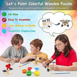 4 Set Solar-Power STEM Toy for Kids, DIY 3D Wood Puzzles Craft for Boys Girl Age 6-12, Educational Science Building Kit with 4 Different Models DIY Gift Toys for Christmas Birthday