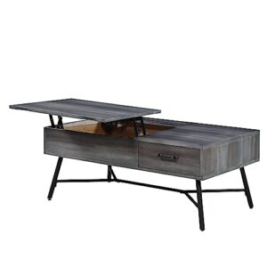 OUllUO Wood Lift Top Coffee Table with Charging Station, Vintage Coffee Table with Storage, Rustic Central Table for Living Room, Home Office, Gray Rising Coffee Table