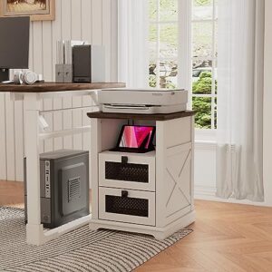 LDTTCUK Nightstand with Charging Station, End Table with 2 Drawers & Open Storage,Sofa Side Table with Mesh Drawers, Farmhouse Design Bedside Table for Living Room, Bedroom, White