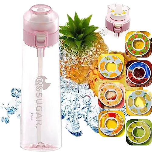 Air Water Bottle BPA Free Starter up Set Drinking Bottles,650 ml Drinking Bottle with Flavour, with 7 Flavour pods%0 Sugar Water Cup ，for Gym, Running, Outdoor (Pink)