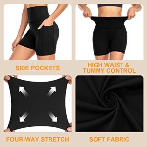 MOREFEEL 3 Pack High Waisted Biker Shorts for Women with Pockets – 5" Buttery Soft Workout Yoga Athletic Shorts