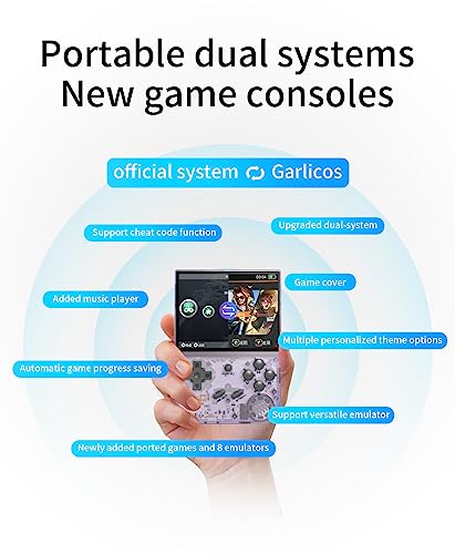 RG35XX Handheld Game Console , Dual System Linux+GarlicOS 3.5 Inch IPS Screen Built-in 64G TF Card 6831 Classic Games Support HDMI TV Output with Portable Bag (Transparent Purple)