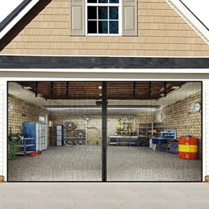 garage door screen for 2 car 16x7ft, retractable magnetic garage screen doors for 2 car garage fiberglass mesh heavy duty 5.2lb hands free screen door