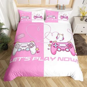 erosebridal gaming bedding sets for boys king size gamer duvet cover for girls kids teens gaming room decor pink comforter cover video games bedding collections soft reversible bedspread cover 3 pcs