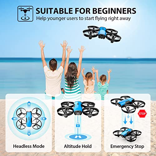 Ficinto Mini Drone with Camera, Altitude Hold and Headless Mode, Emergency stop, Spare propellers, Includes Two Intelligent Flight Batteries, Red, Hand Operated Drone