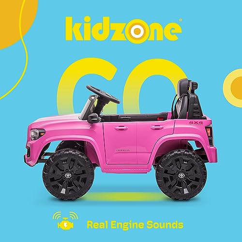 Kidzone 12V Ride on Truck, Battery Powered Licensed Toyota Tacoma Electric Car for Kids, Electric Vehicle Toy with Remote Control, 3 Speeds, MP3, Horn, LED Lights, Suspension System - Pink