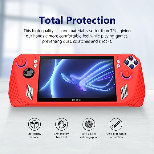 Writiany Protective Silicone Case for 2023 ASUS ROG Ally Game Console Drop-Proof Case for 2023 ASUS Rog Ally Handheld Case (Red)