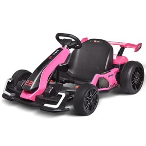 blitzshark 24v kids go kart 300w powerful electric pedal go kart outdoor race toy for kids, with 2x150w strong motors, drift/sports mode, eva tires, brake pedal, 4-level length adjustment, pink