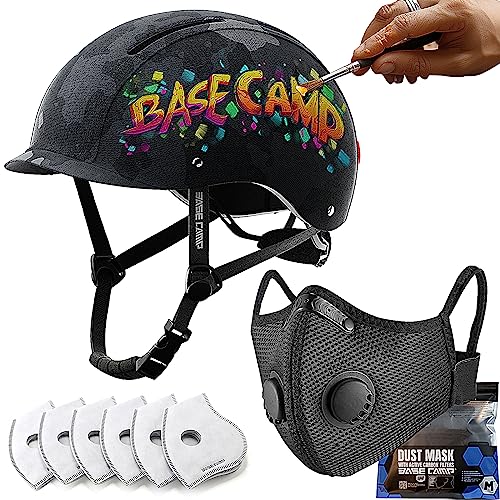 BASE CAMP Dust Mask with 6 Filters Bundle with Camo Commuter Bike Helmet