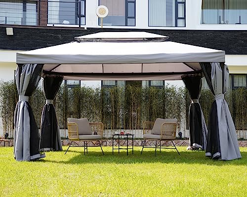 Yangming Gazebo 10X13 ft Outdoor Gazebos Clearance with Outside Mosquito Netting and Curtains for Patio Deck Backyard Garden, Gray