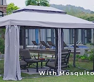 Yangming Gazebo 10X13 ft Outdoor Gazebos Clearance with Outside Mosquito Netting and Curtains for Patio Deck Backyard Garden, Gray