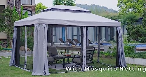 Yangming Gazebo 10X13 ft Outdoor Gazebos Clearance with Outside Mosquito Netting and Curtains for Patio Deck Backyard Garden, Gray