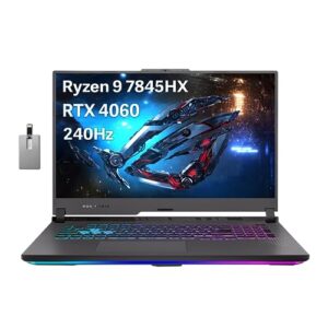 asus 2023 rog strix g17 17.3” qhd 240hz gaming laptop, amd ryzen 9-7845hx, nvidia geforce rtx 4060, 64gb ddr5, 2tb pcie ssd, rgb backlit keyboard, wi-fi 6e, win 11 home, gray, 32gb snowbell usb card